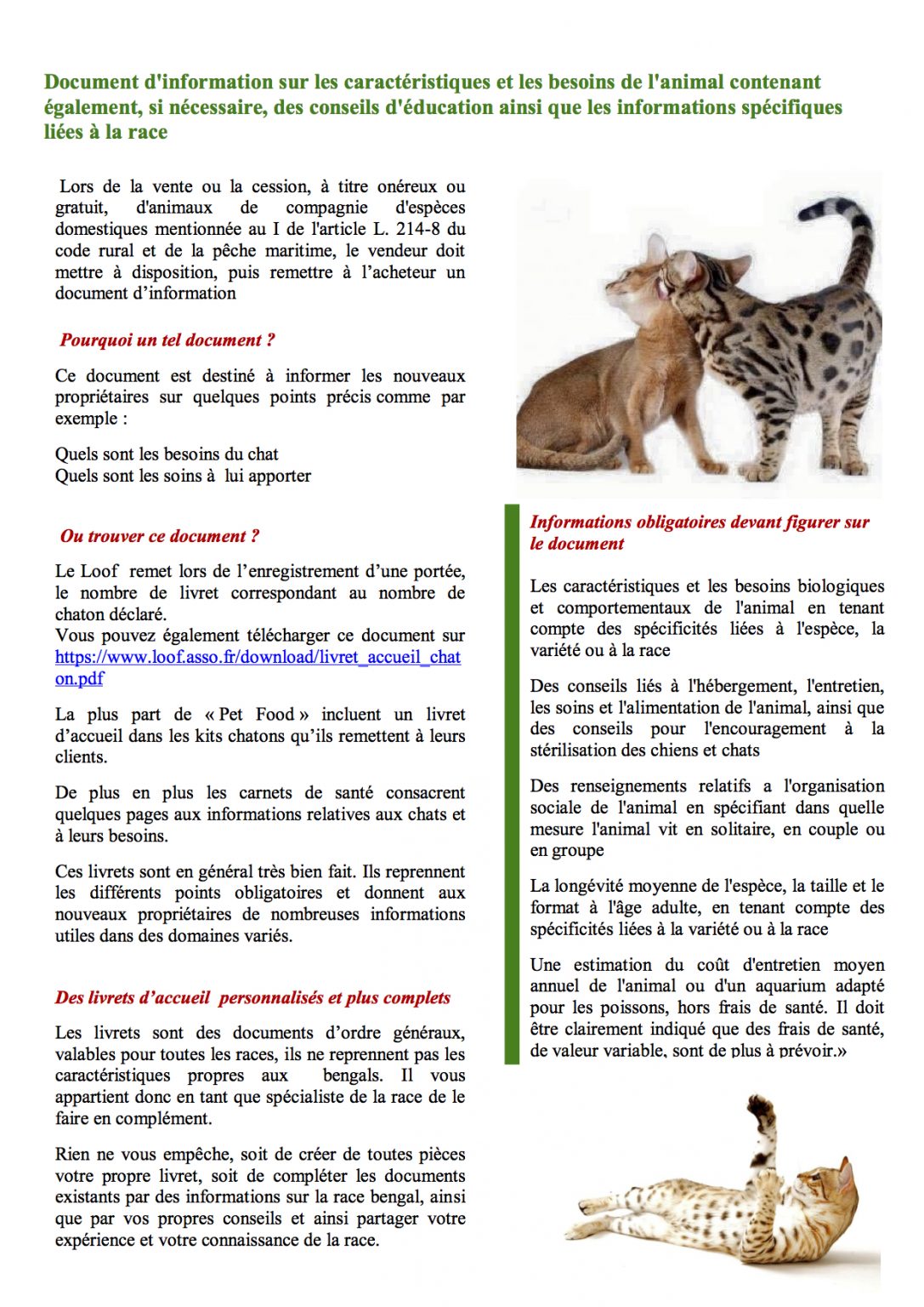 Caractéristiques et besoins de l’animal – Cercle Felin du Bengal